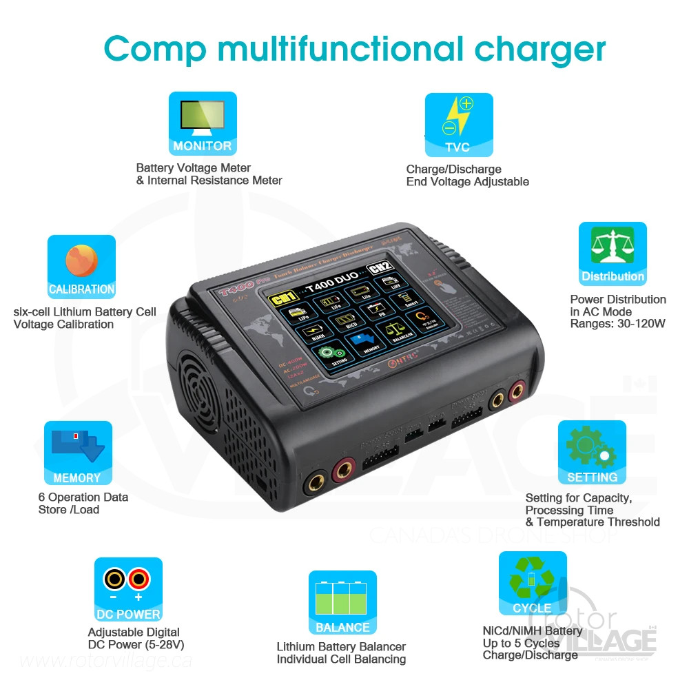 HTRC T400 Pro Duo Touch Charger - AC/DC Dual Channel - Rotor Village