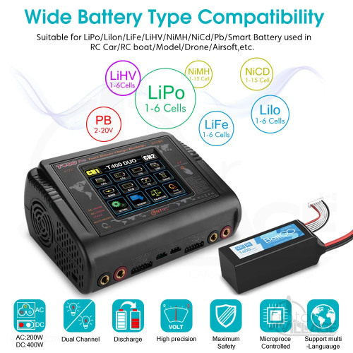 HTRC T400 Pro Duo Touch Charger - AC/DC Dual Channel - Rotor Village