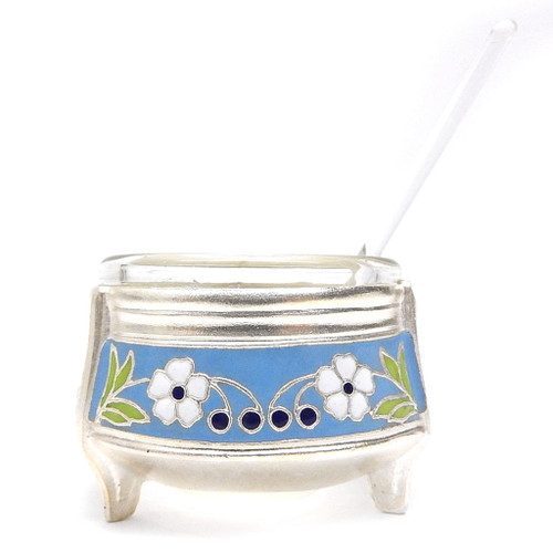 Russian Enamel Salt Cellar with Glass Spoon