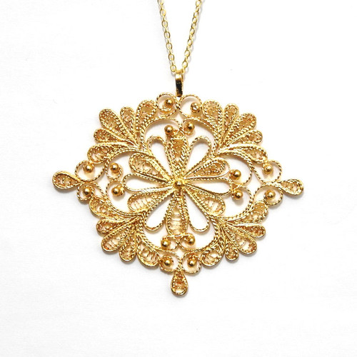Golden Snowflake Filigree Pendant