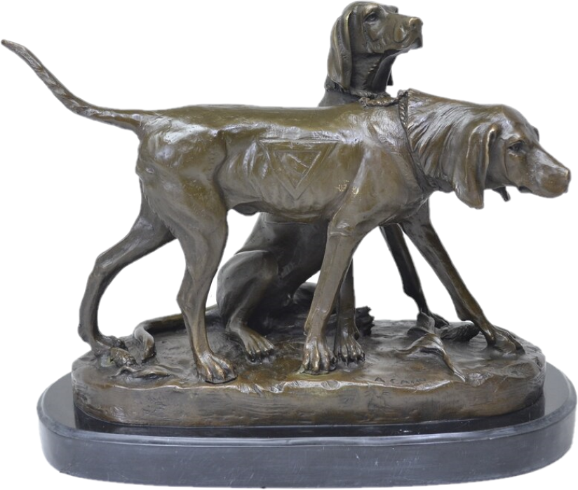 Bronze Two Hunting Dogs - Desk Display For an Outdoorsman