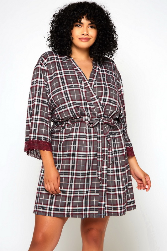 Plus Size Grey Plaid Jessie Sleep Lingerie Chemise- Spicy Lingerie