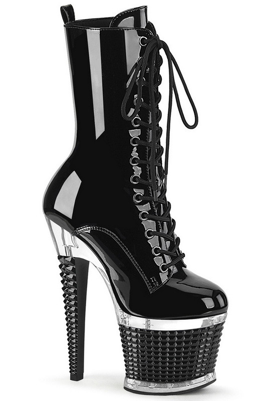 Black Patent 7" Textured Heel Ankle Boot - Spicy Lingerie