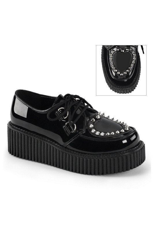 Black Pat Heart Cutout Platform Creeper - Spicy Lingerie