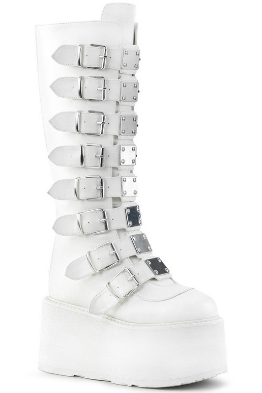 White Vegan Leather Buckled Knee High Boot - Spicy Lingerie