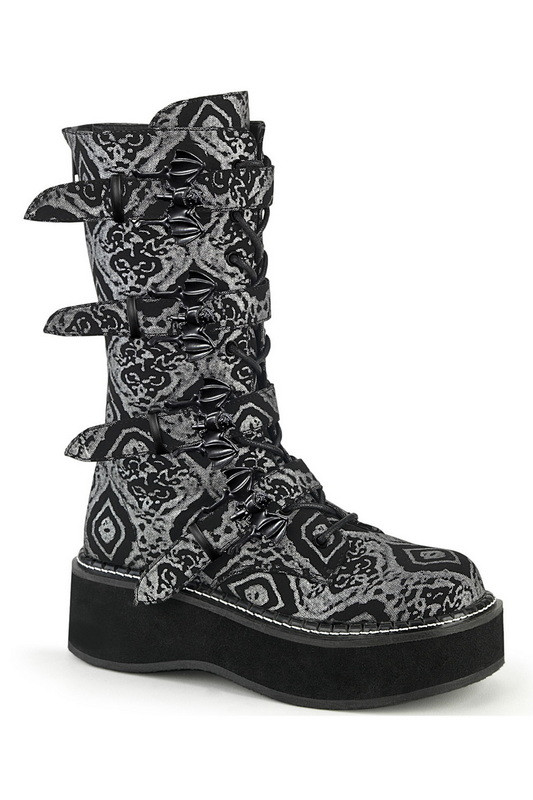 Black & Silver Faux Nubuck Leather Bat Strap Mid Calf Boots - Spicy ...
