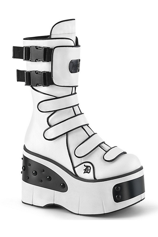 White Vegan Leather Plated 4 1/2" Platform Mid Calf Boot - Spicy Lingerie