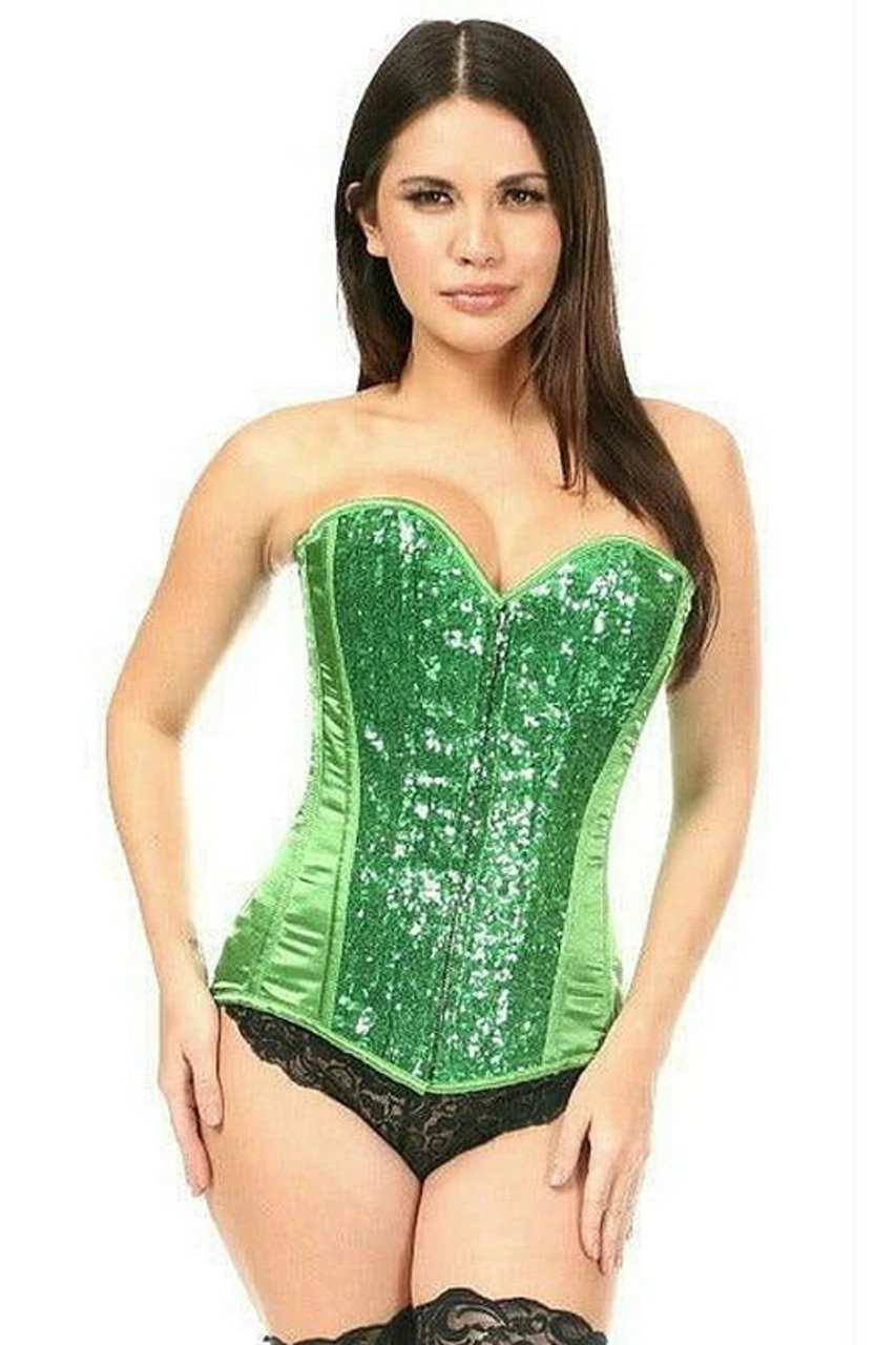 Plus Size Top Drawer Green Sequin Steel Boned Corset Spicy Lingerie