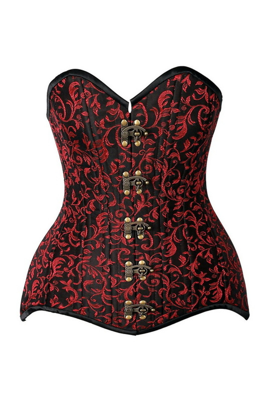 Plus Size Top Drawer Black And Red Brocade Steel Boned Overbust Corset