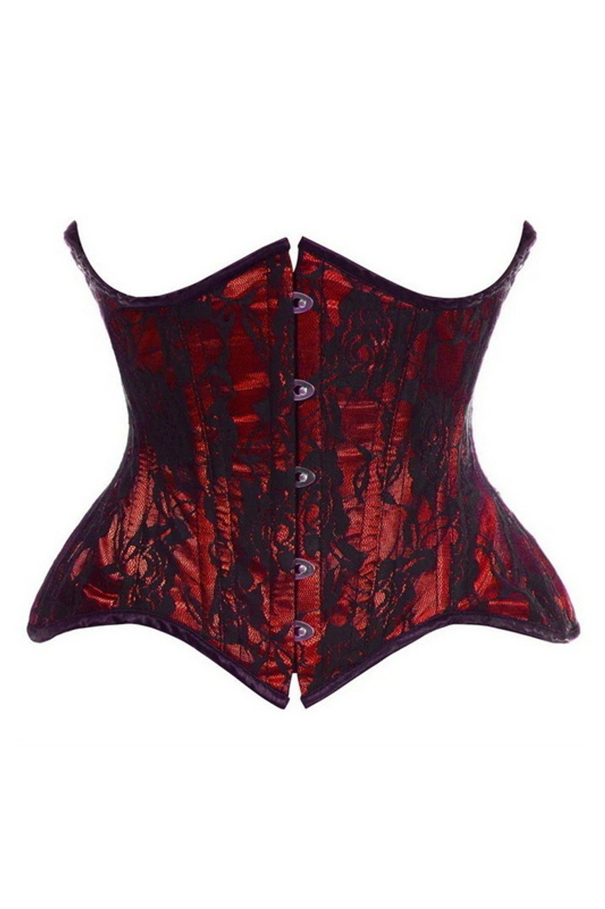 Plus Size Top Drawer Red And Black Lace Double Steel Boned Curvy Cut