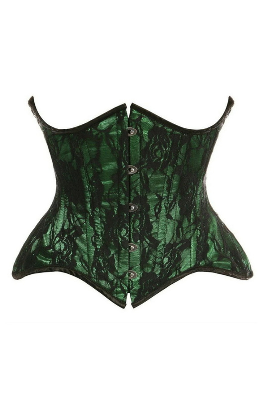Plus Size Top Drawer Green And Black Lace Double Steel Boned Curvy Cut
