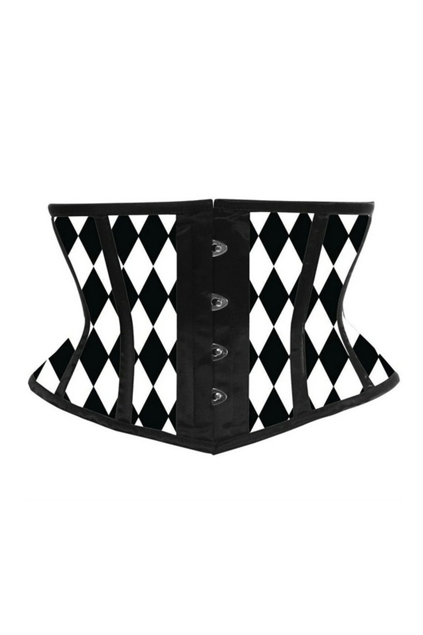 Plus Size Lavish Black And White Diamond Waist Cincher Corset Spicy