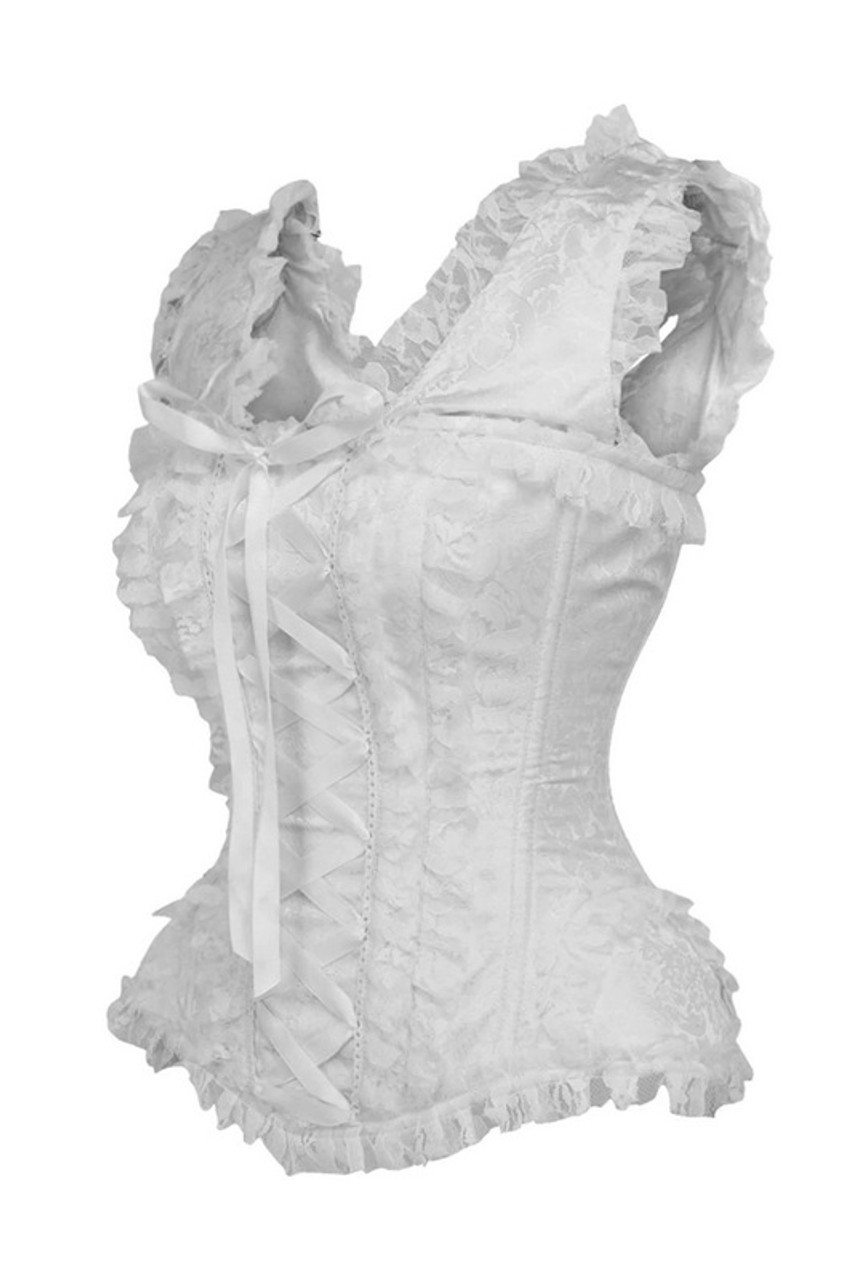 Plus Size Top Drawer White Brocade And Lace Steel Boned Corset Spicy
