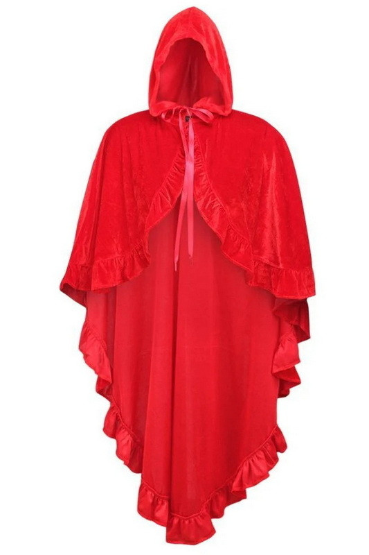 Red Velvet Hooded Ruffle Cape - Spicy Lingerie