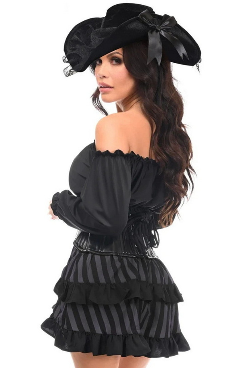 Plus Size Top Drawer Black And Grey Striped Pirate Corset Halloween