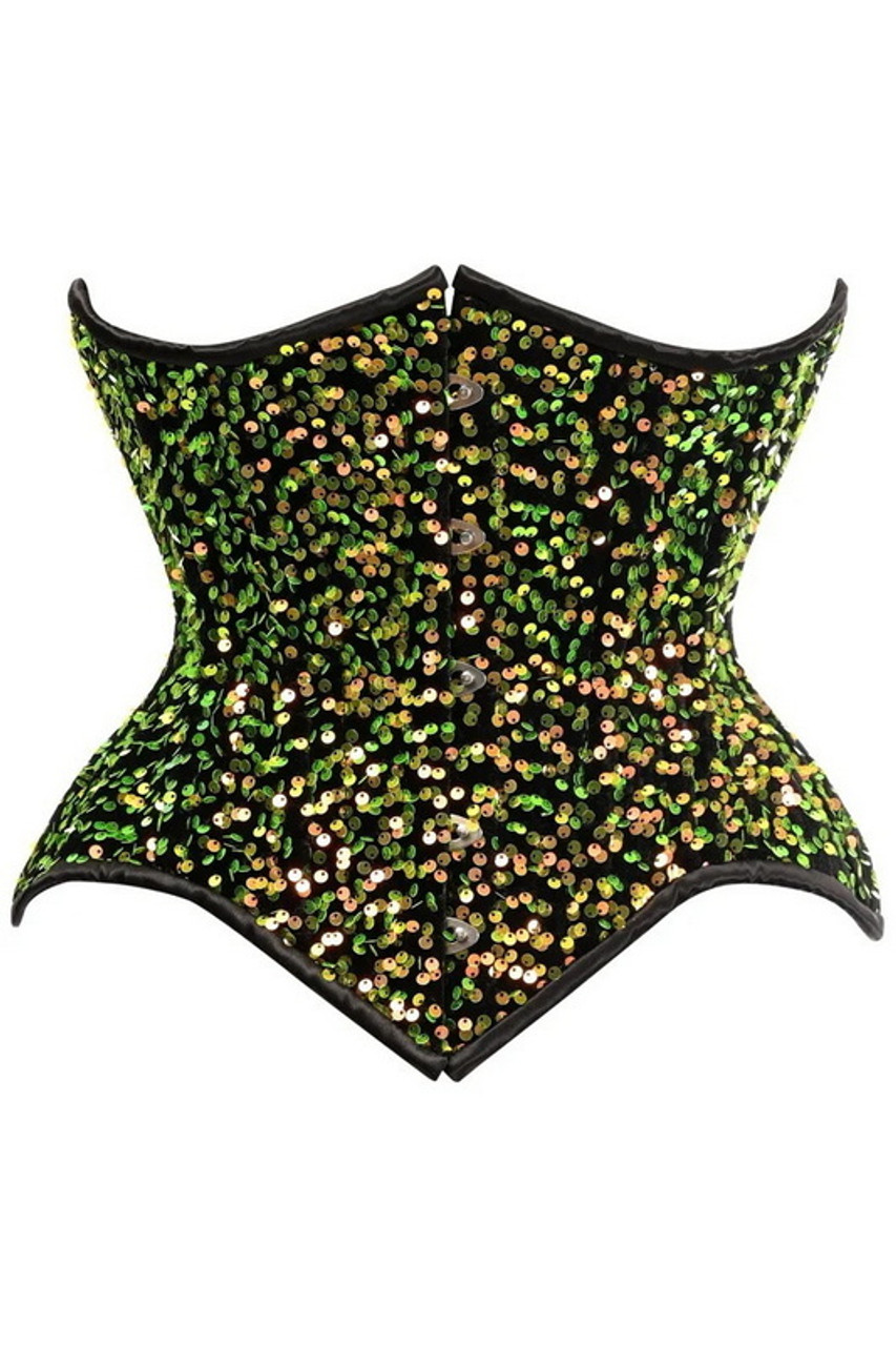 Plus Size Top Drawer Green Sequin Waist Cincher Underbust Corset