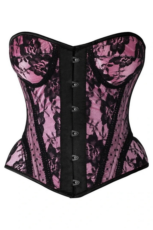 Top Drawer Pink & Black Lace Underwire Bustier Corset - Spicy Lingerie