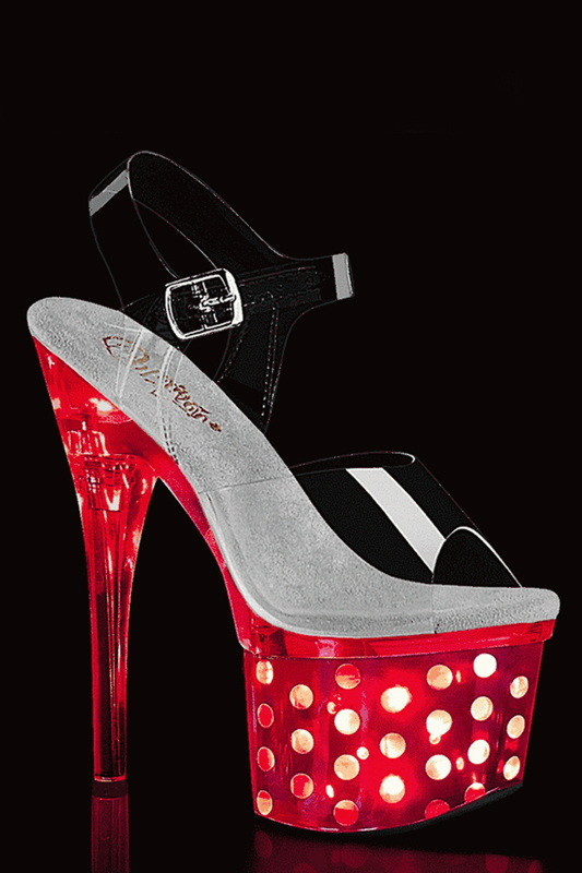 7" Heel Silver Chrome LED Light-Up Dots Ankle Strap Sandals- Spicy Lingerie