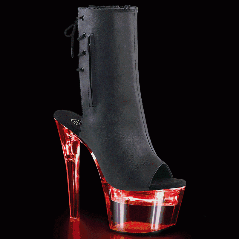 7" Heel Black Faux Leather LED Light-Up Platform Ankle Boots- Spicy ...
