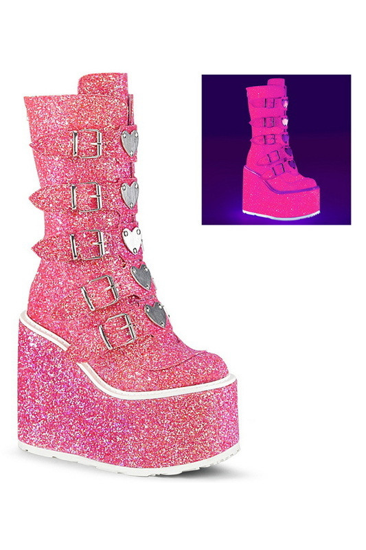 5 1/2" Platform Pink Multi Glitter Mid-Calf Boots- Spicy Lingerie