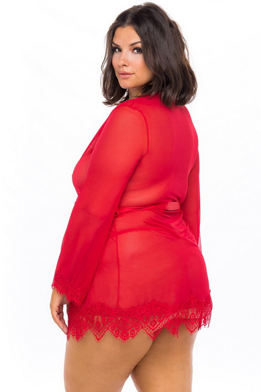 Plus Size Red Provence Mesh Robe Spicy Lingerie