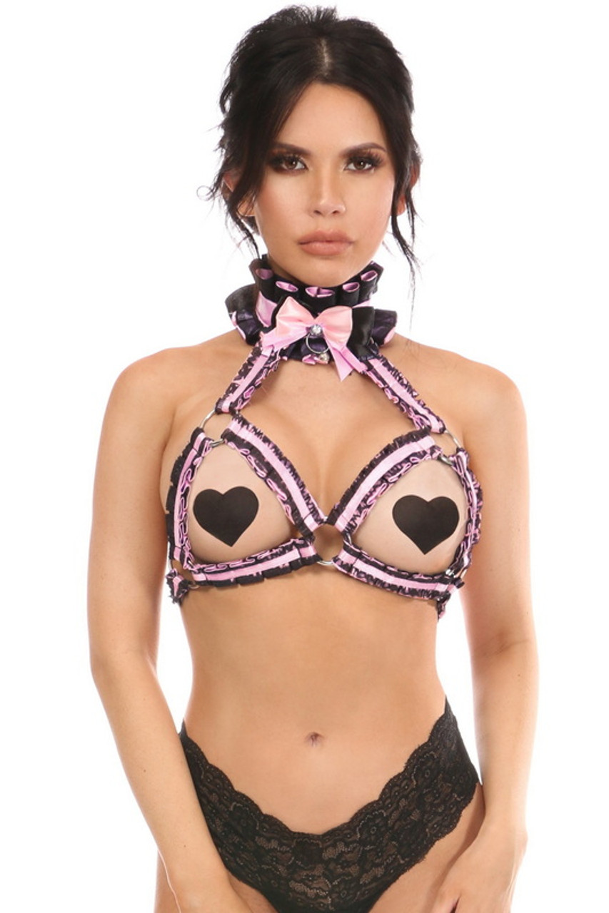 Kitten Collection Light Pink Lace Bra Body Harness Spicy Lingerie
