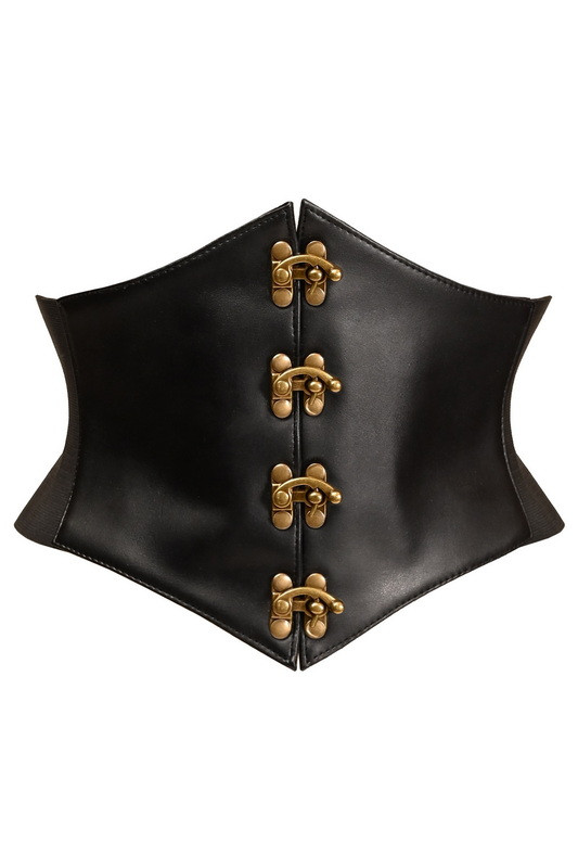 Plus Size Lavish Black Faux Leather Waist Cincher - Spicy Lingerie