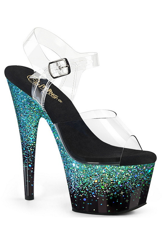 7" Heel Black & Turquoise Holographic Gradient Ankle Strap Sandals ...