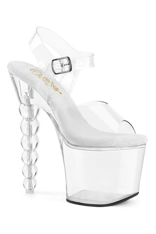 7" Beaded Heel Clear Platform Ankle Strap Sandals - Spicy Lingerie