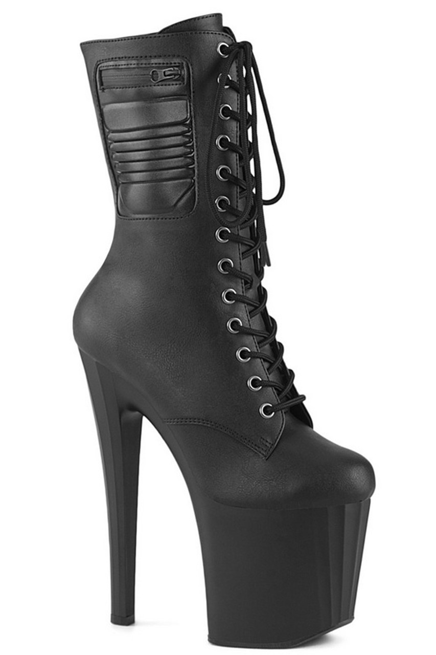 7 12 Black Faux Leather Prismatic Base Side Pocket Ankle Boots