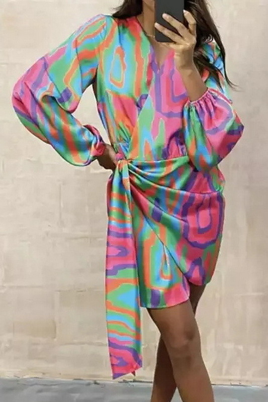 Multi Color V-Neck Wrap Dress - Spicy Lingerie