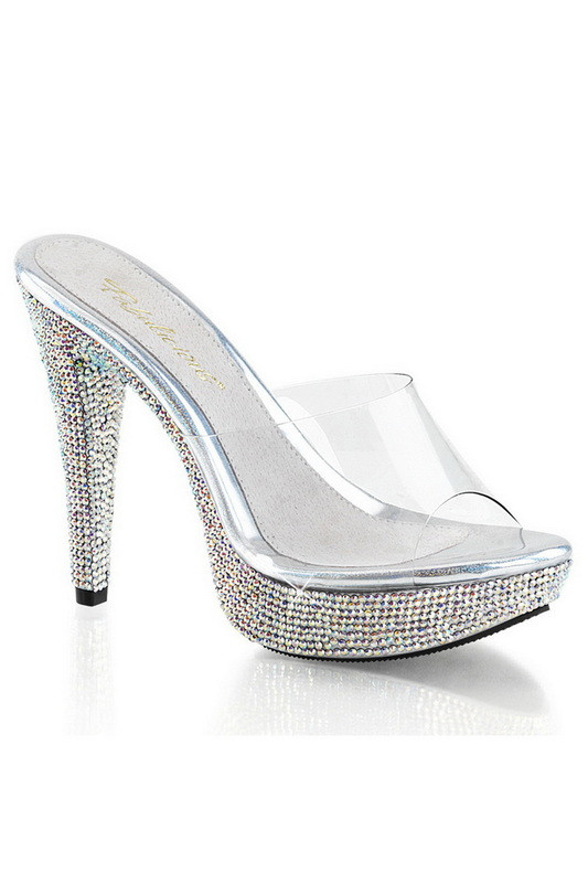 Fabulicious 5" Heel Black Rhinestone Studded Platform Slides- Spicy ...