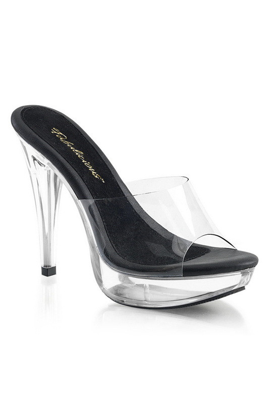 Fabulicious 5" Heel Black Leather Slides- Spicy Lingerie