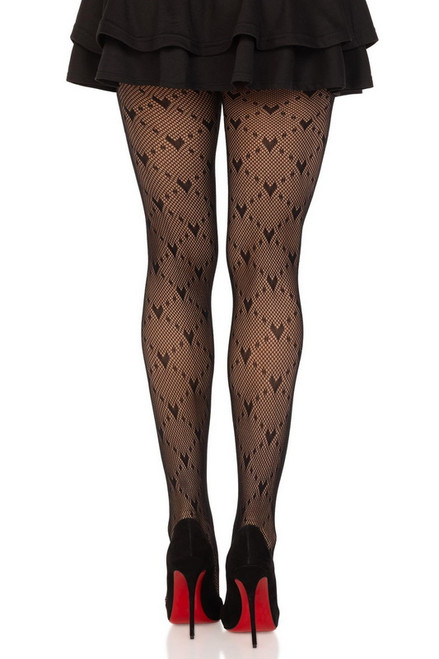Black Love Struck Heart Net Tights - Spicy Lingerie