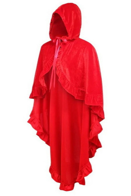 Red Velvet Hooded Ruffle Cape - Spicy Lingerie