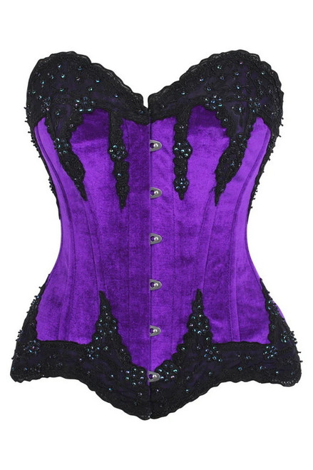 Top Drawer Purple Velvet & Beaded Overbust Corset - Spicy Lingerie
