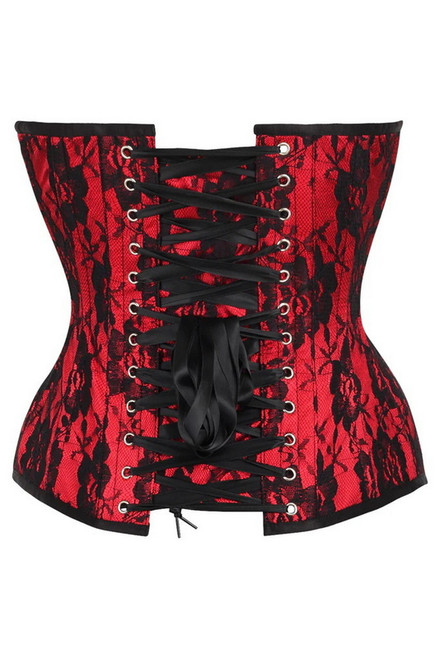 Plus Size Top Drawer Red Satin And Black Lace Overbust Corset Spicy