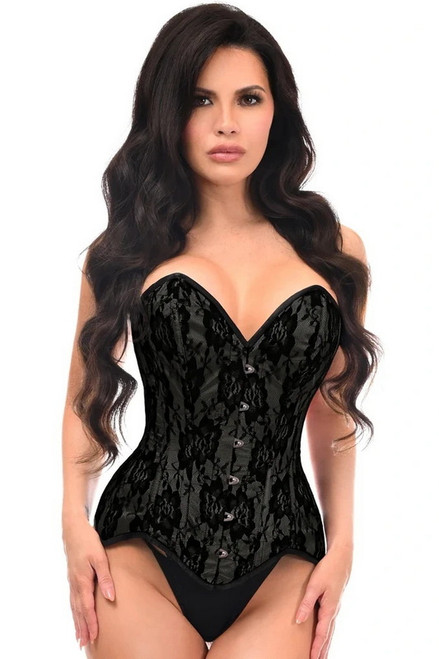 Plus Size Top Drawer Black Satin And Lace Overbust Corset Spicy Lingerie