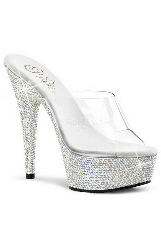 Clear Silver Rhinestone Stiletto Heel Platform Shoe- Spicy Lingerie