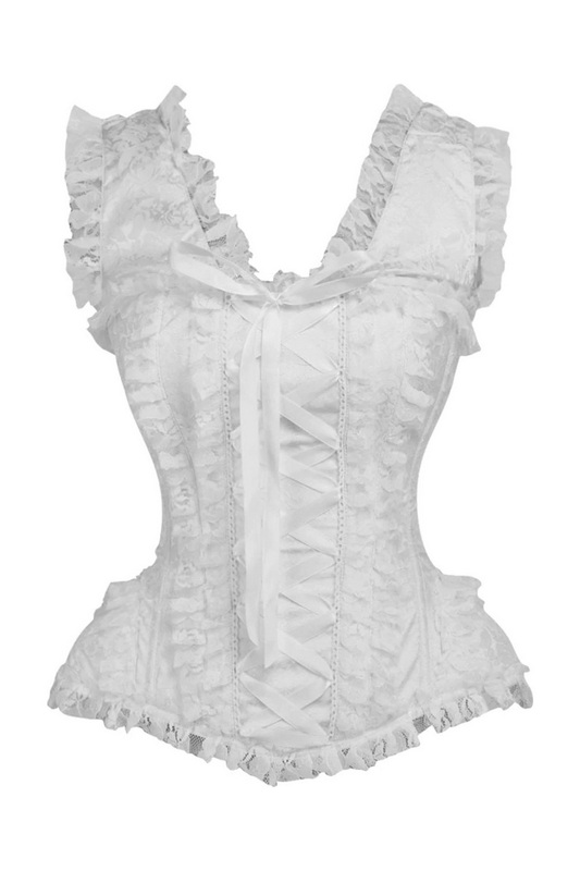 Plus Size Top Drawer White Brocade And Lace Steel Boned Corset Spicy
