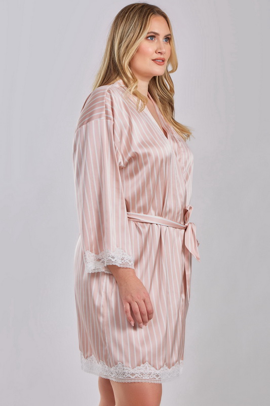 Plus Size Pinstripe Me Down Robe - Spicy Lingerie