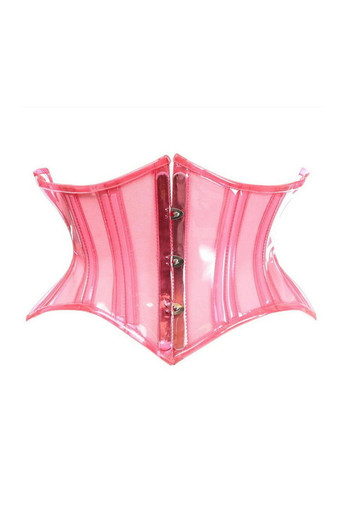 Plus Size Lavish Clear Pink Curvy Cut Mini Cincher Corset - Spicy Lingerie