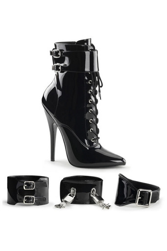 Black Patent 6" Interchangeable Ankle Cuff Boots - Spicy Lingerie