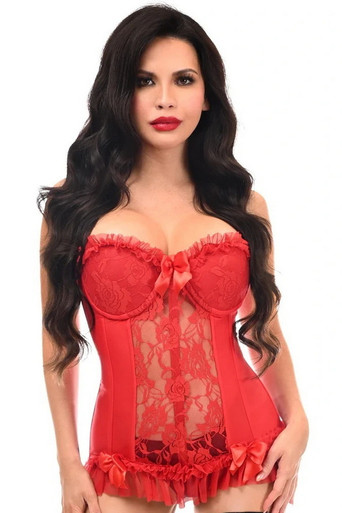 Plus Size Lavish Red Lycra And Lace Stretch Bustier Corset Spicy Lingerie