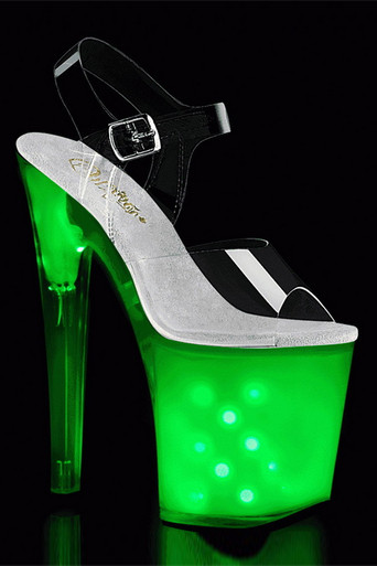 8" Heel Clear & White Glow LED Light-Up Platform Ankle Strap Sandals ...