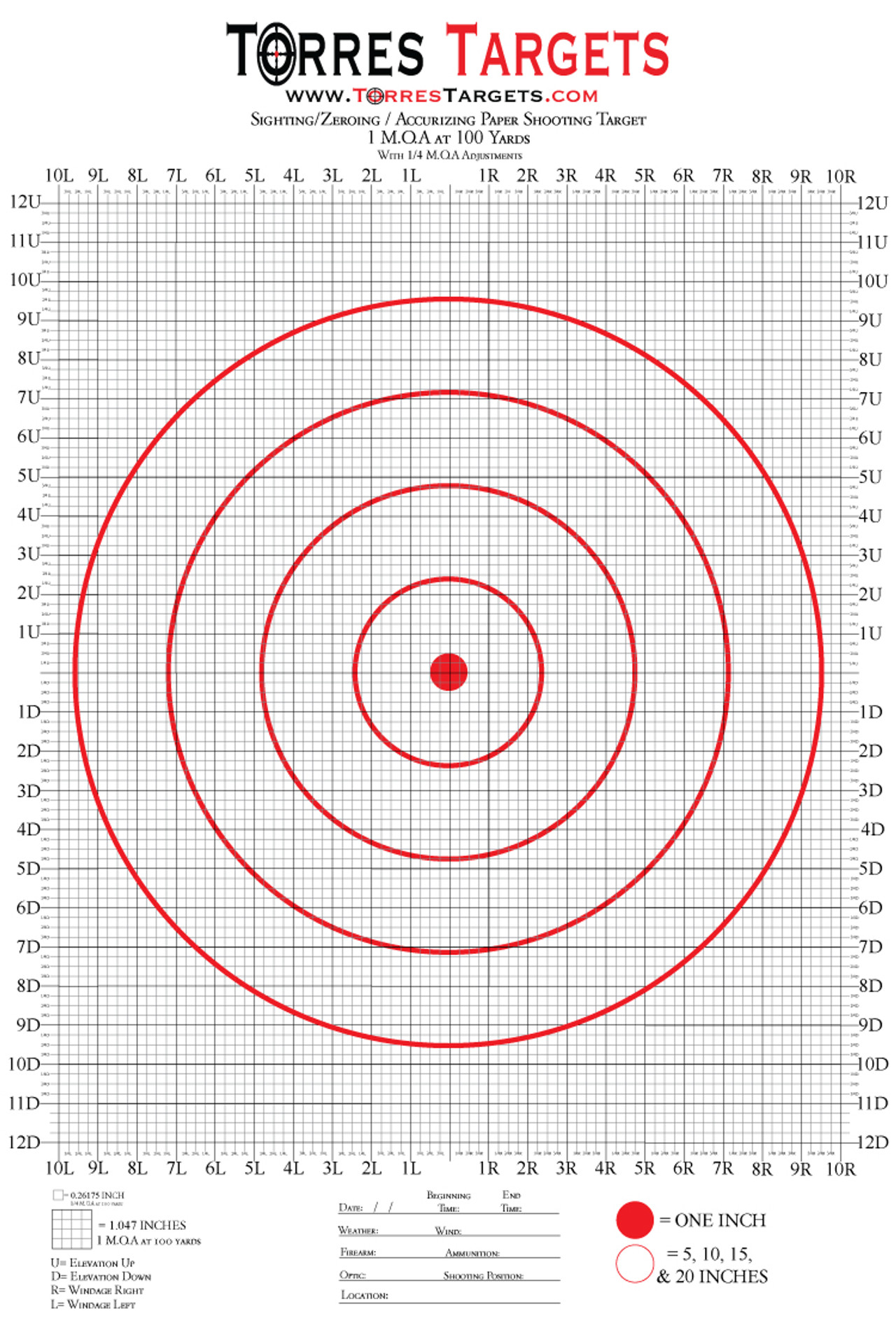 Sighting in Target 20" x 32" inch grid with bullseye.