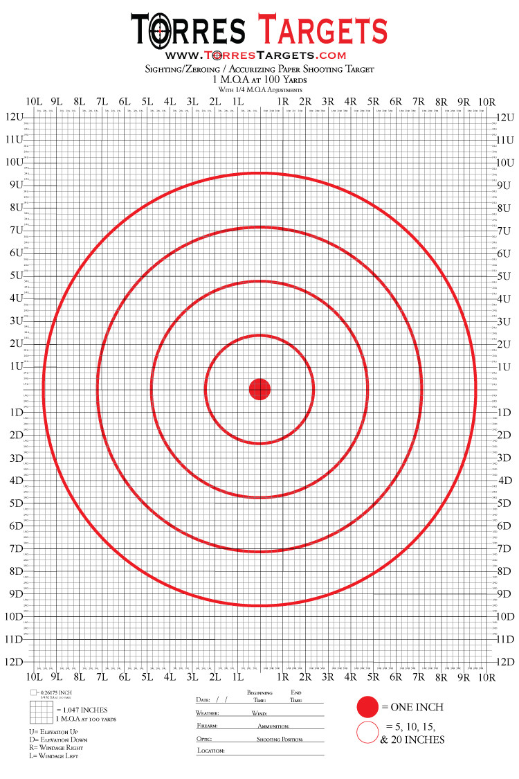 Sighting in Target 20" x 32" inch grid with bullseye.