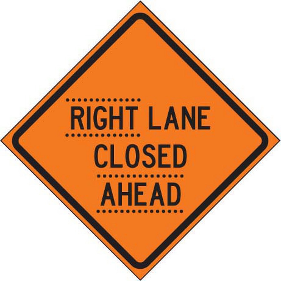 Changeable Roll-up Signface, RIGHT LANE CLOSED AHEAD Sign - Rigid ...