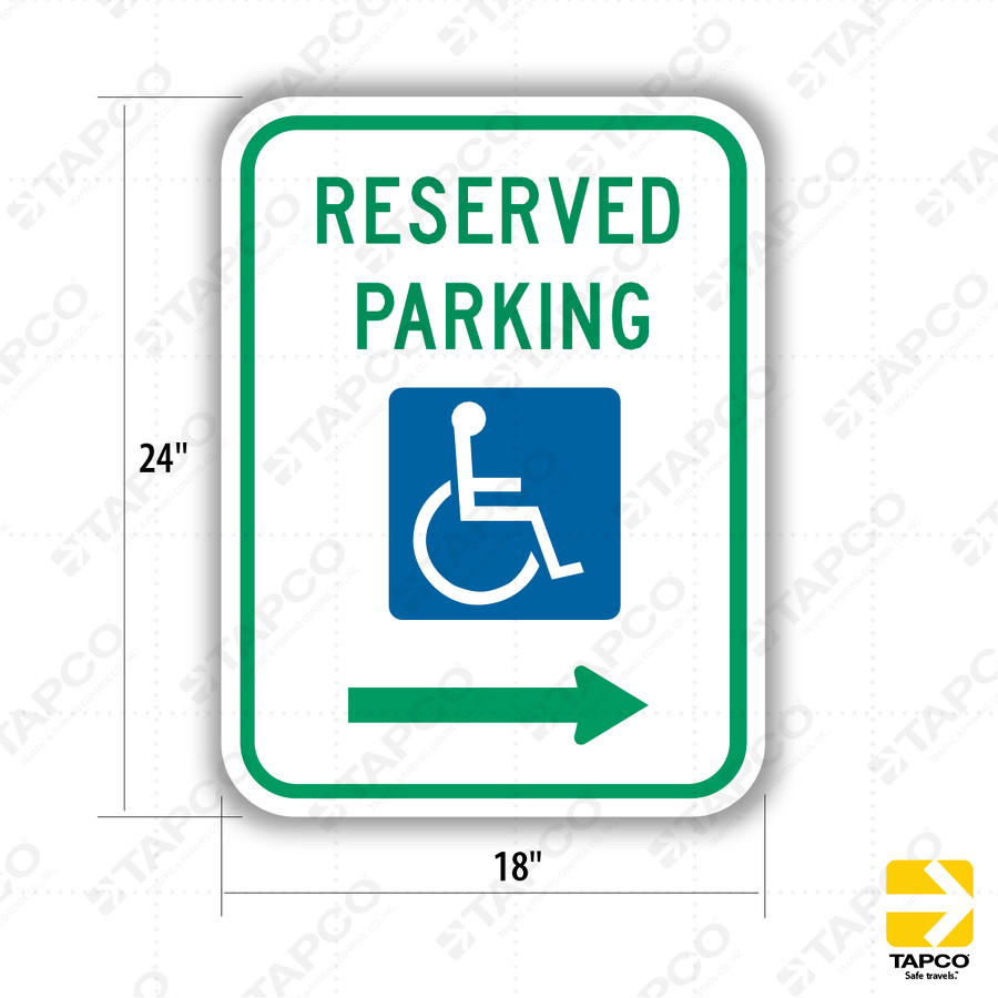 RESERVED PARKING with ADA Handicap (Symbol) (right arrow) Sign R7-8R ...