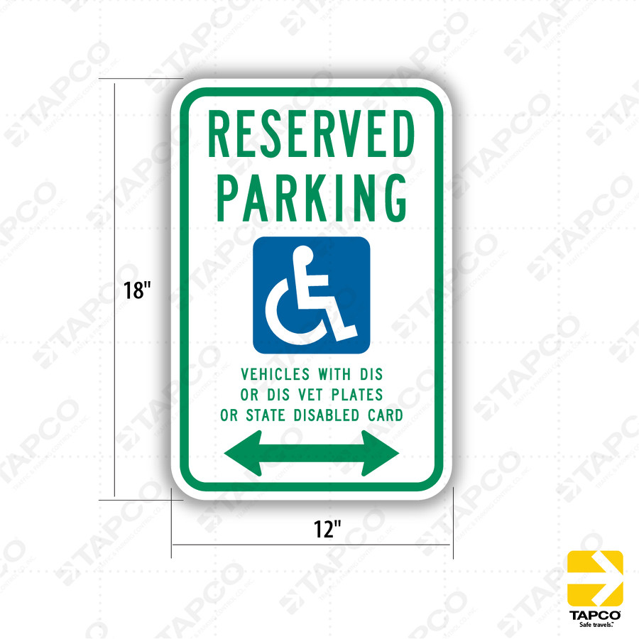 RESERVED PARKING with ADA Handicap (Symbol) with WI DIS text (double ...